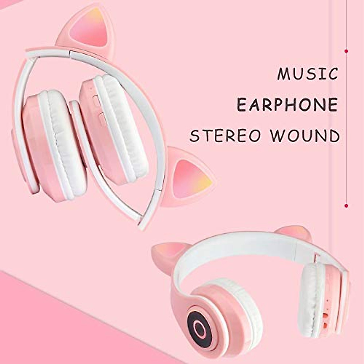 Niaviben Headphones Over-Ear Bluetooth 5.0 Wireless Cat Ear Headphones LED with Mic Headphone Support Wire and Wireless Mode for Kids and Girls Black