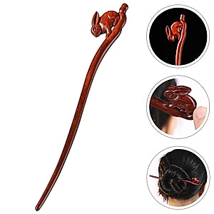 Vintage Hair Stick Rabbit Shaped Hair Chopstick Wood Antique Hair Clip Hanfu Hairpins Retro Head Accessory for Hair Styling Tool Chinese New Year