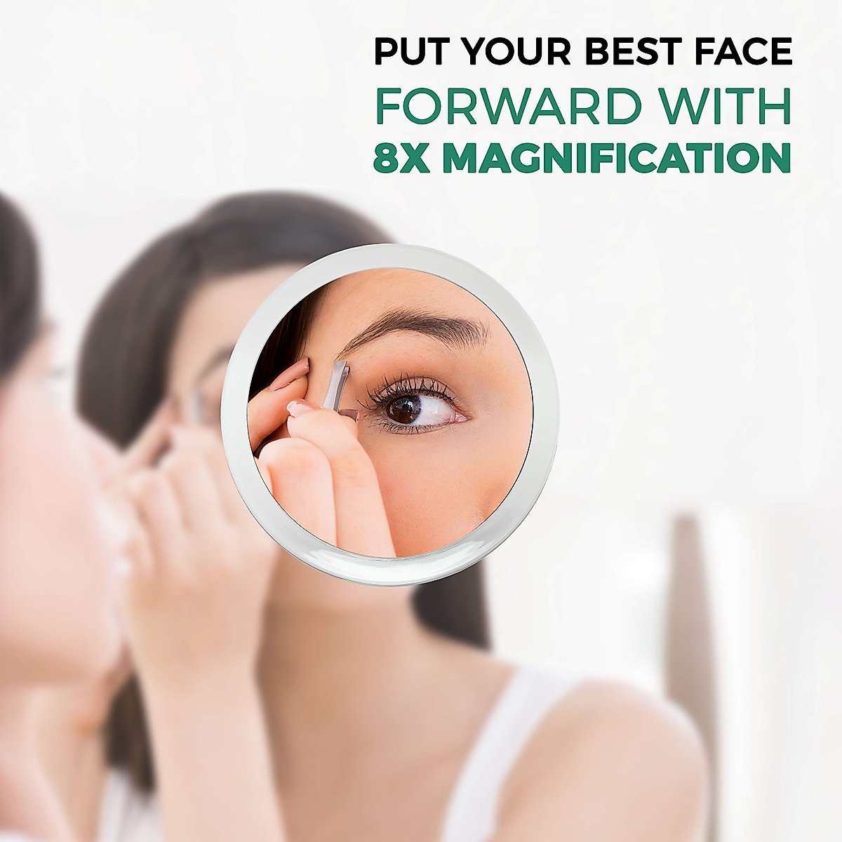DB Tech Large 10" Suction Cup 8X Magnifying Mirror with Precision Tweezers w/Rubberized Grips, Triple Suction Cups for Lasting Hold on Most Flat Surfaces