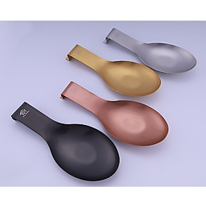 Vila KuChe Stainless Steel Spoon Rest for Kitchen Spoon Holder Counter Cooking Utensil Rest Spoon Heavy Duty Dishwasher Safe 2pcs (Black)