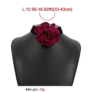 Zeshimb Boho Black Velvet Choker Necklace Red Flower Necklace 3D Rose Necklace Elastic Satin Collar Necklace Big Flower Exaggerated Necklace Jewelry for Women Girls Cosplay Necklace Gifts