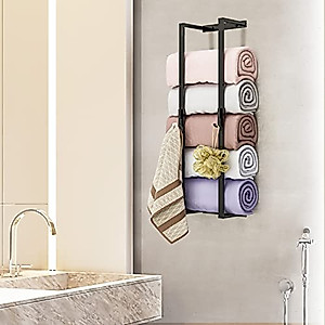 Towel Racks for Bathroom Wall Mounted with 2 Hooks, Stainless Steel Bath Towel Holder Bathroom Wall Towel Rack for Rolled Towels, Towel Storage for Small Bathroom, RV Camper, Garage