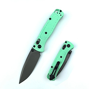6.5 Inch Manual Open 533 Bugout Pocket Knife, Axis Lock Folding Knife with 2.6 Inch 7Cr17Mov Blade Green Grivory Handle, Folding Pocket Knife with Belt Clip for Camping Hunting