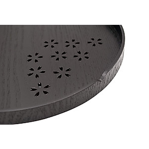 Islandoffer Premium Japanese Style Cherry Pattern Round Tea Tray, Black