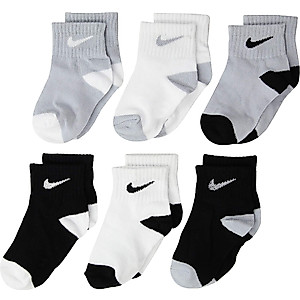 Nike Newborn Baby Socks 6 Pairs, Size 12-24 Months, Black/ Grey/White
