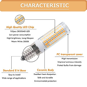 E14 LED Bulb 7W 120V European Light Bulbs Equivalent 75W Incandescent Bulb, Dimmable E14 Base for Cooker Hood Bulbs Turkish lamp Bulb, E14 Socket Light Bulb Warm White 3000K (2 Pack)