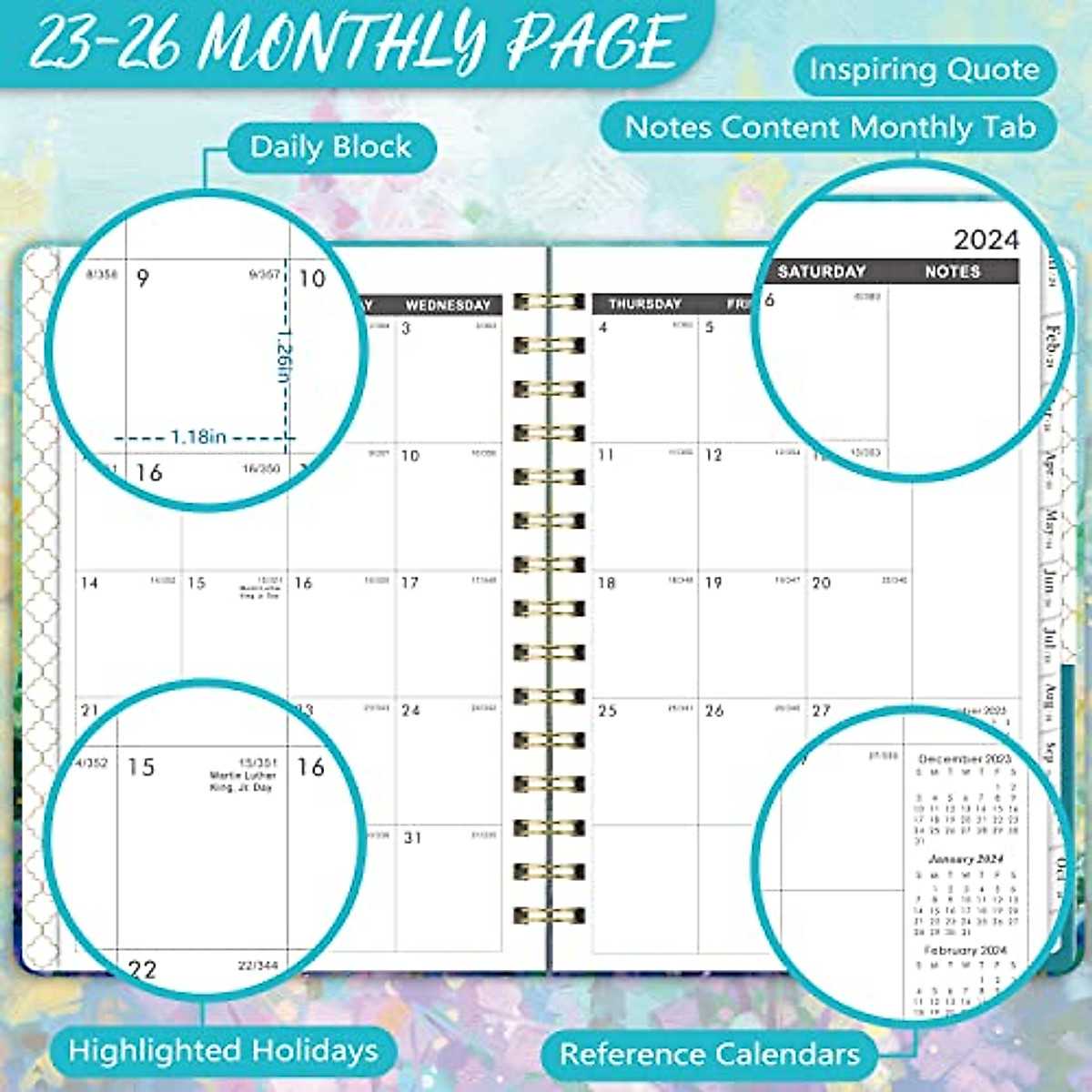 2023-2026 Monthly Planner/Calendar - 3 Year Monthly Planner 2023-2026, July 2023 - June 2026, 6.3" x 8.4", 36 Monthly Planner with Hardcover, Back Pocket with 30 Notes Pages & Tabs - Oil Painting