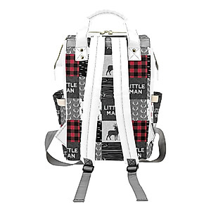 XOZOTY Antler Little Man Red Woodland Plaid Diaper Bags with Name Waterproof Mummy Backpack Nappy Nursing Baby Bags Gifts Tote Bag for Women