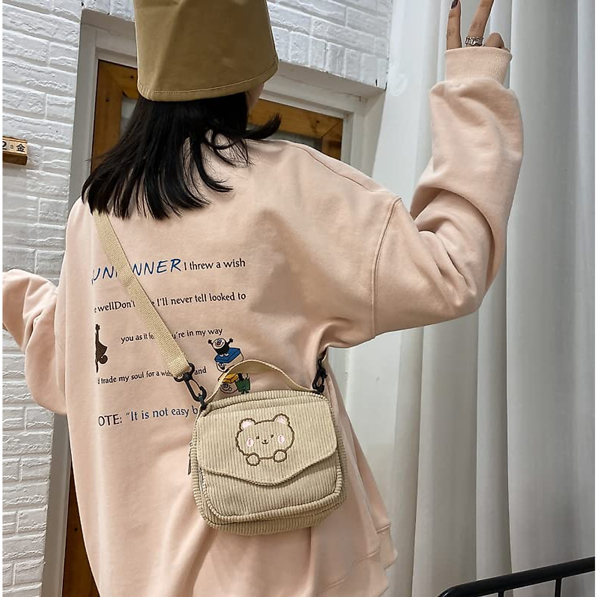 Kawaii Purse Kawaii Corduroy Purse Kawaii Wallet Kawaii Stuff Cute Shoulder Bag Purse Bear Print Beige