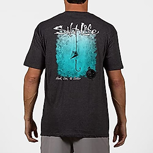 Salt Life Mens Hook Line and Sinker Fade Short Sleeve Classic Fit Shirt, Charcoal Heather, Large