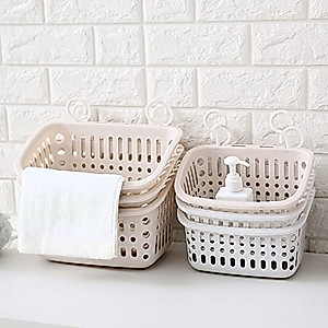 Doitxue 3PCS Hanging Plastic Storage Basket/laundry Basket Plastic/Baskets for Organizing, Bathroom Kitchen Dorm Room Bedroom Small Storage Basket 10.6" × 8.6" × 6.1" (Beige)