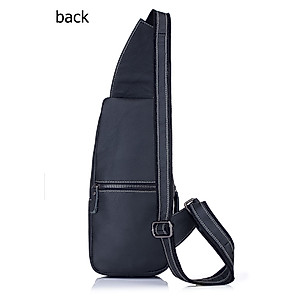 BULLCAPTAIN Men Leather Sling Chest Bag Outdoor Travel Shoulder Crossbody Bags Hiking Small Backpack (Black)