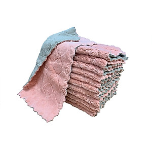 kimteny 12 Pack Kitchen Cloth Dish Towels, Premium Dishcloths, Super Absorbent Coral Velvet Dishtowels, Nonstick Oil Washable Fast Drying (Pink-Grey)