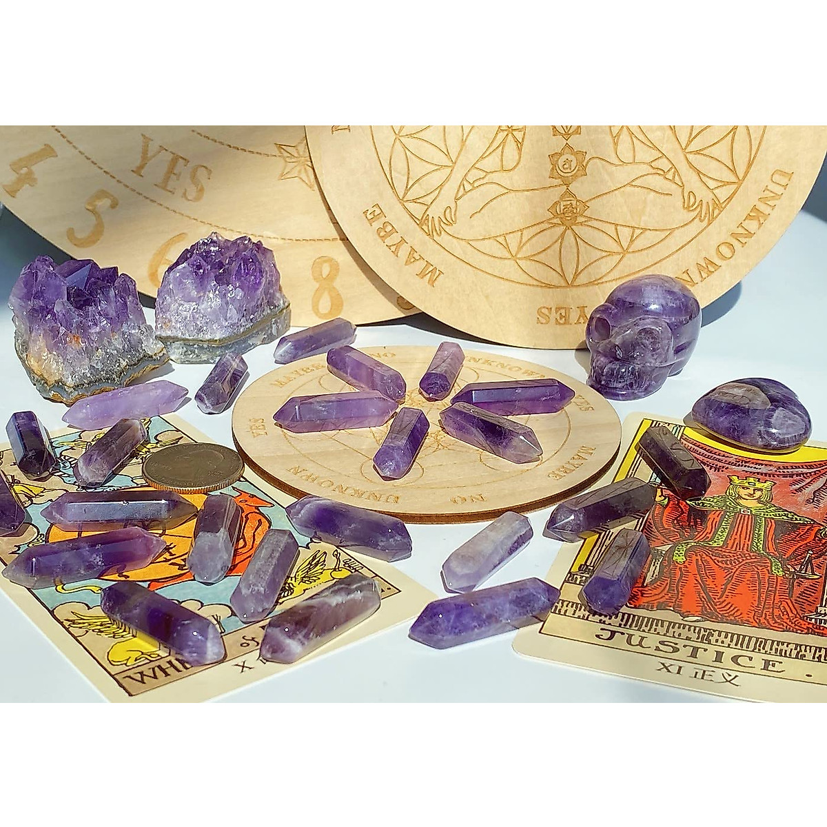 10 PCS Amethyst Crystals Set Wands Polished Healing Crystal Stones Bulk Natural Hexagonal Pointed Reiki Energy Balancing Meditation Therapy Wand Gift