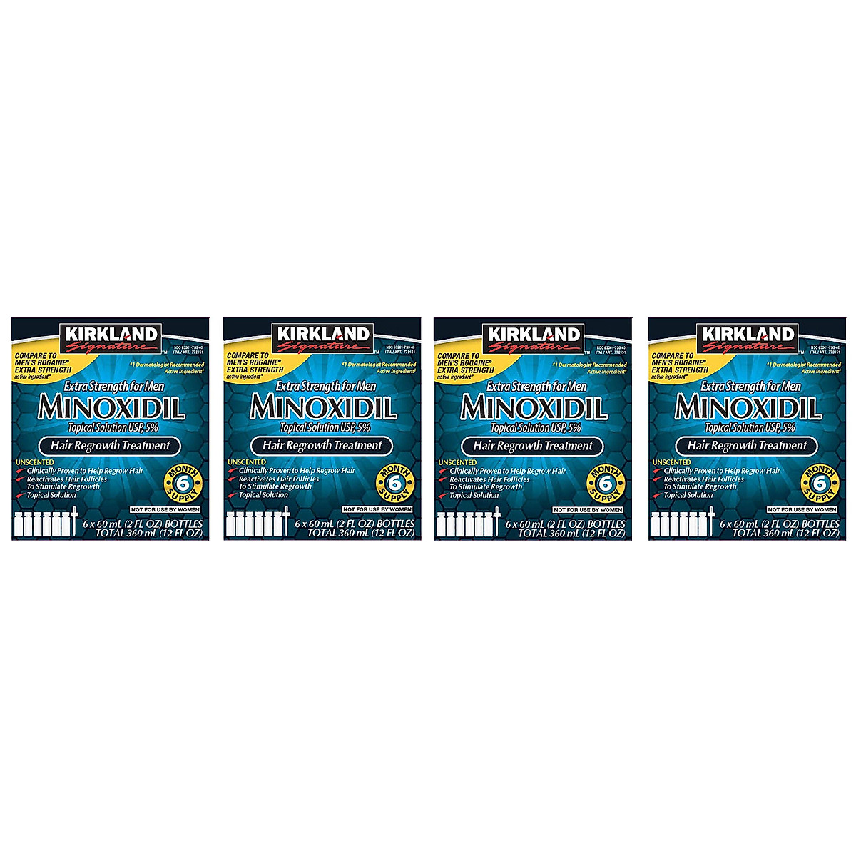 Kirkland Minoxidil 5 percentage Extra Strength Hair Loss Regrowth Treatment Men, 4 Pack (6 Months Supply)
