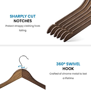 Zober Wooden Hangers w/Rubber Grips - 10 Pack Non Slip, Heavy Duty Coat Hangers - Slim, Space Saving w/Notches Made from Luxe Wood - Wood Hangers for Coats, Suits, Shirts, Dresses