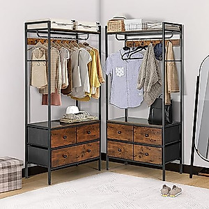 YIGOBUY Free Standing Coat Rack Hall Tree with Industrial Garment Rack with Shelves Drawers and Hooks, Small Clothes Rack for Bedroom, Living Room，Entryway Rustic