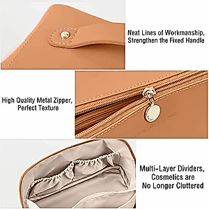 KIMBURG Large Capacity Travel Makeup Bag Portable Travel Cosmetic Bag for Women,Makeup Organizer Storage Cases Toiletry Bag Waterproof Bathroom Bag for Girls With Handle and Divider(Brown)