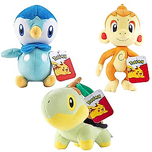 Pokémon 8" Chimchar, Piplup, Turtwig Plush Stuffed Animal Toys, 3-Pack - Brilliant Diamond & Shining Pearl Starters - Officially Licensed - Gift for Kids