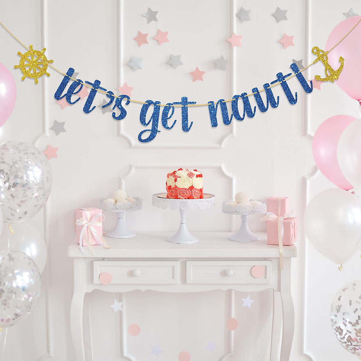 Dalaber Let's Get Nauti Banner, Nautical Theme Birthday / Bridal Shower / Bachelorette Party Decoration, Anchor Cruise Banner for Wedding Party Favors, Funny Wedding Bachelorette Party Supplies