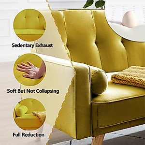 Anwickmak Yellow Velvet Couch, Small Sleeper Sofa Love Seat Includes 2 Pillows, 58" Tufted Loveseat Sofa, 4 Golden Metal Legs, Mid Century Modern Sofas for Living Room and Bedroom (Yellow)