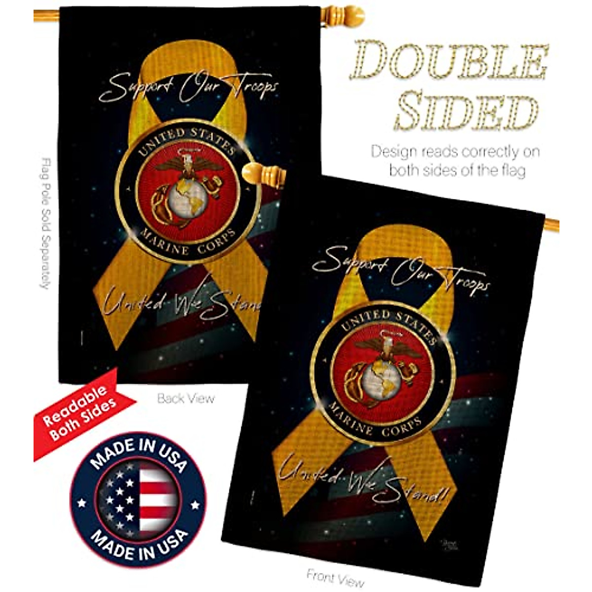 Breeze Decor Support Marine Corps Burlap House Flag Set Armed Forces USMC Semper Fi United State American Military Veteran Retire Official Banner Small Garden Yard Gift Double-Sided, Made in USA