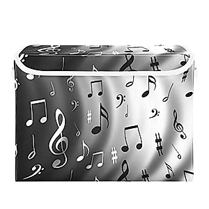 DOMIKING Music Notes Large Storage Bin with Lid Collapsible Shelf Baskets Box with Handles Storage Cube for Bedroom Living Room Kid's Room