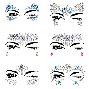 6 Sets Women Mermaid Face Gems Glitter,Rhinestone Rave Festival Face Jewels,Crystals Face Stickers, Eyes Face Body Temporary Tattoos