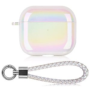 AIRSPO AirPods 3 Case Cover Clear Lasher Hard PC Protective Case Colorful AirPod 3 Cover Skin Compatible with Apple AirPods 3rd Generation with Keychain (Glittery White)