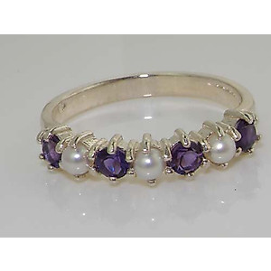 925 Sterling Silver Cultured Pearl & Amethyst Womens Anniversary Ring - Size 8