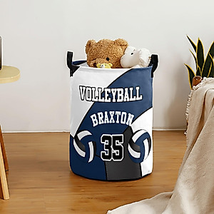 Custom Name Collapsible Laundry Basket,Navy Volleyball Sport Laundry Hamper with Handles Waterproof Oxford Laundry Hamper Household Organizer Basket