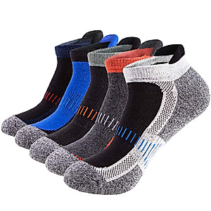 J.WMEET Mens Low Cut Ankle Athletic Socks Cotton Mesh Cushioned Running Ventilation Sports Tab Socks 5Pack
