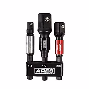 ARES 22011-3-Piece 3-Inch Impact Grade Socket Adapter Set with Color Sleeve - Turns Power Drill into High Speed Nut Driver - 1/4-Inch, 3/8-Inch, and 1/2-Inch Drive