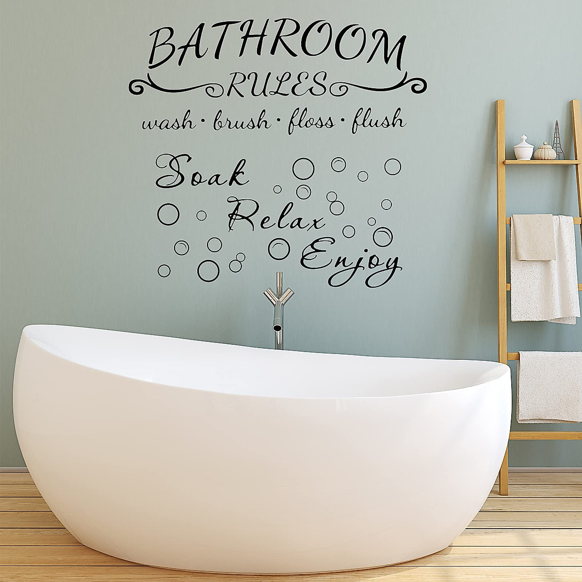 4 Pieces Bathroom Wall Decals Sticker Toilet Rules Soak Relax Enjoy Bathroom Rules Wash Your Hands Love Mom Wall Quote Saying Stickers Vinyl Wall Art Decor for Home Restroom (Black)