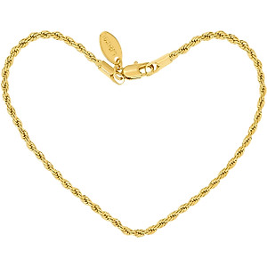 LIFETIME JEWELRY Womens Gold Anklet 2mm Rope Chain Ankle Bracelet 24k Real Gold Plated (6.5, Gold)