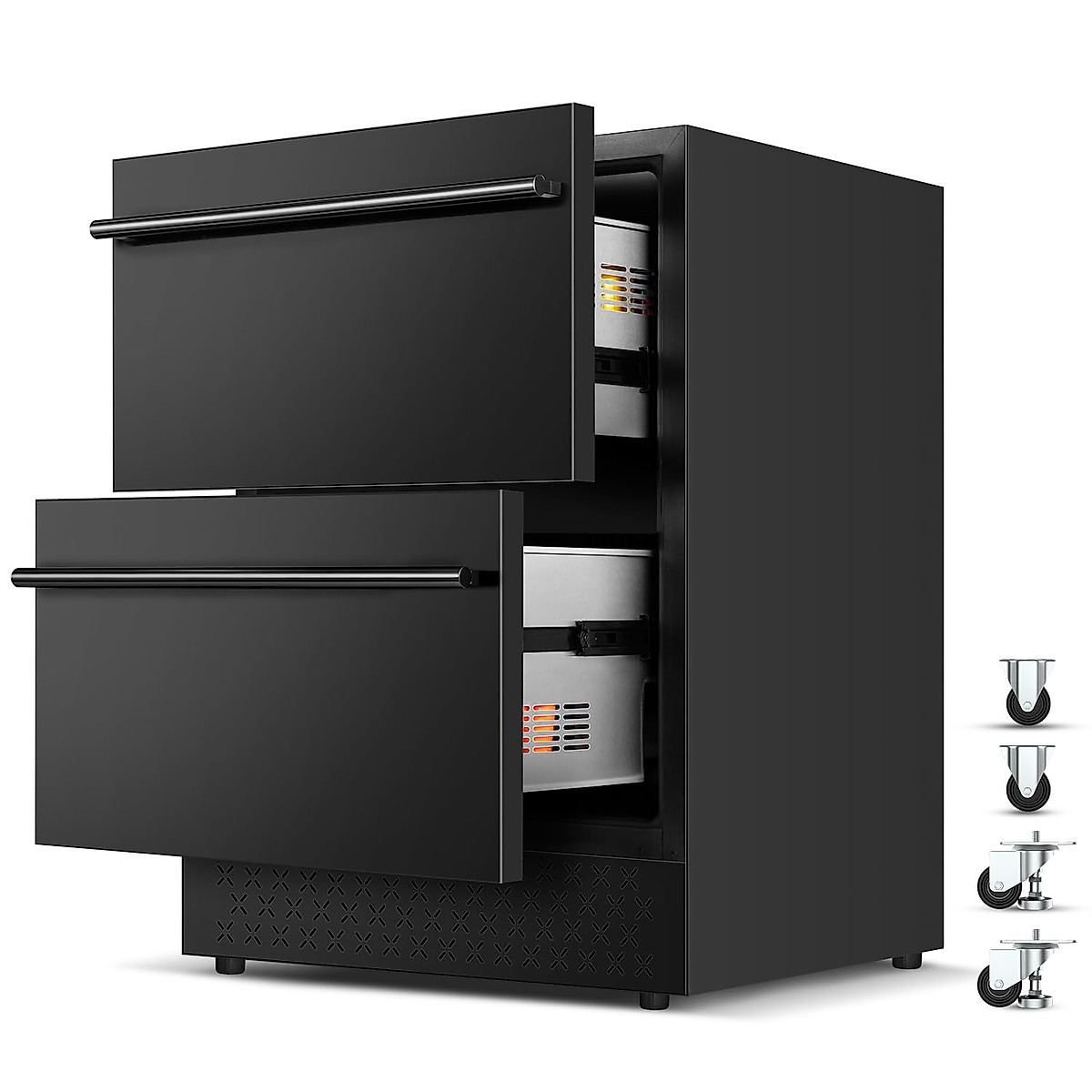 Tylza Under Counter Drawer Fridge 24 Inch, Built-in/Freestanding Beverage Refrigerator for Home and Commercial Use, Stainless Steel Material, Fast Cooling, Low Noise, Black