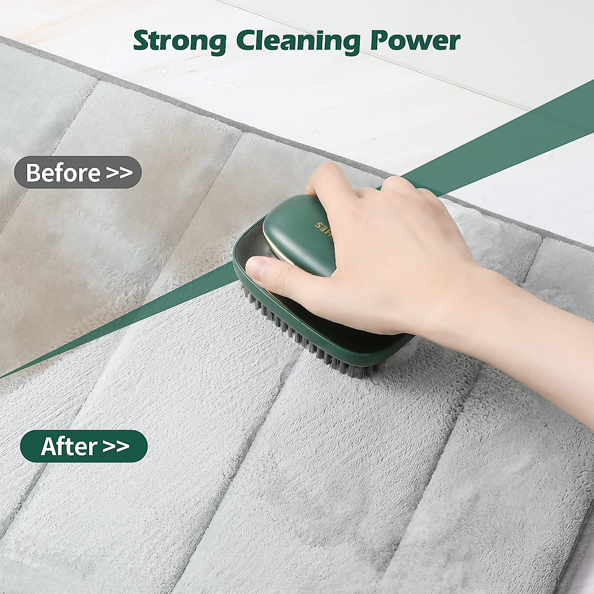 Household Cleaning Washing Brush Ergonomic Handle Durable Bristles Grout Cleaner Brush Scrubber Bathroom Shower Tile Kitchen Floor Bathtub Floor pack2 (Green)