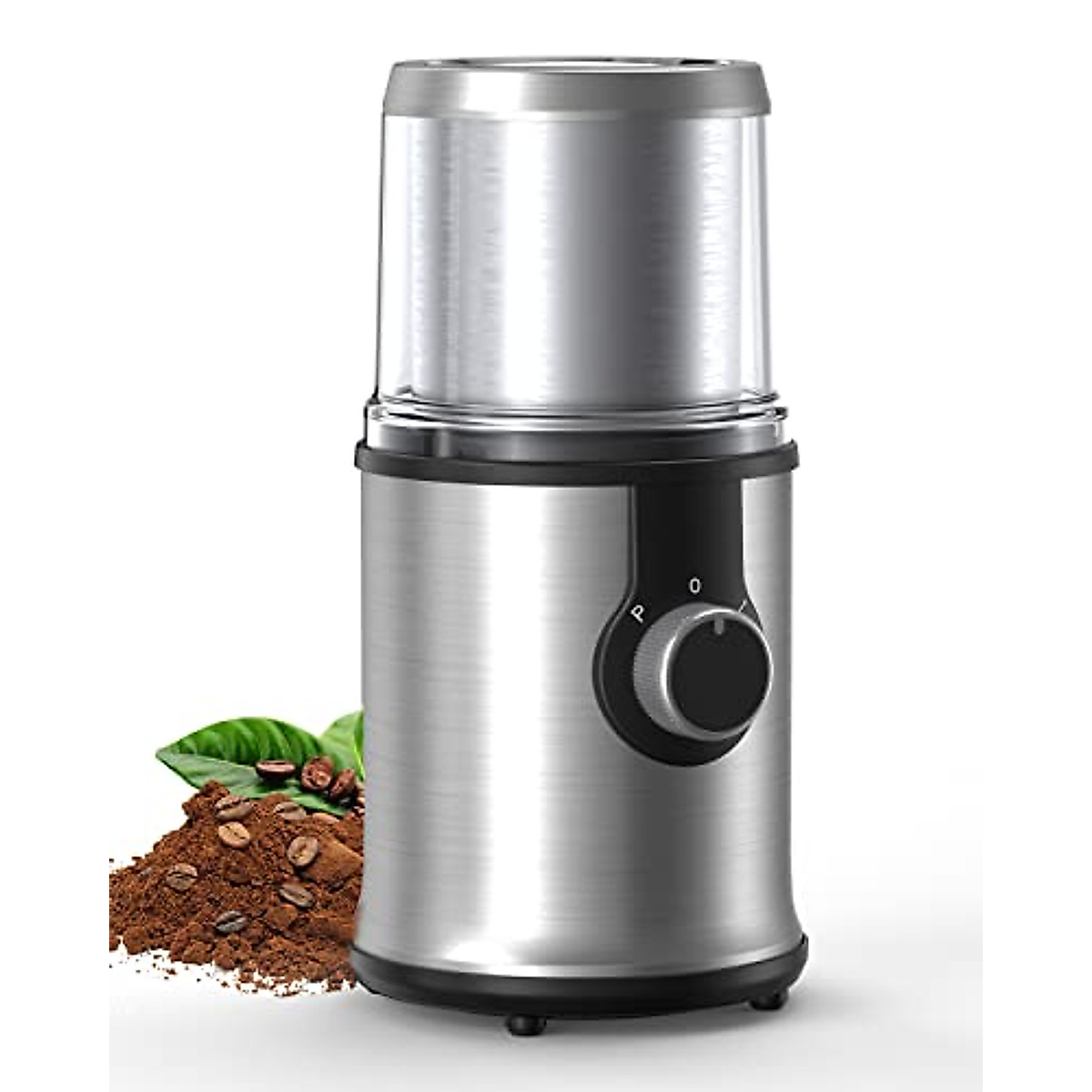 Electric Coffee Grinder with 1 Removable Cup, Adjustable Coffee Bean Grinder for Beans, Spice, Herb, Nut, Flax Seed, 300W Powerful Electric Spice Grinder with Non-Slip Feet, Clear Lid, Stainless Steel