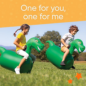 Hearthsong Hop N Go Inflatable Dino Riding Bouncy Hopping Toys for Kids Ages 5+ - Ride On Bouncer Animal Hopper Jumping Toys for Outdoor Games