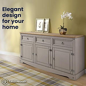 Furniture Dash Solid Wood Sideboard Buffet 65.9" W, 16.9" D, 31.6" H - Wooden Storage Cabinet, Cupboard Console Table, Ideal for Living Room, Kitchen Island, Dining Room