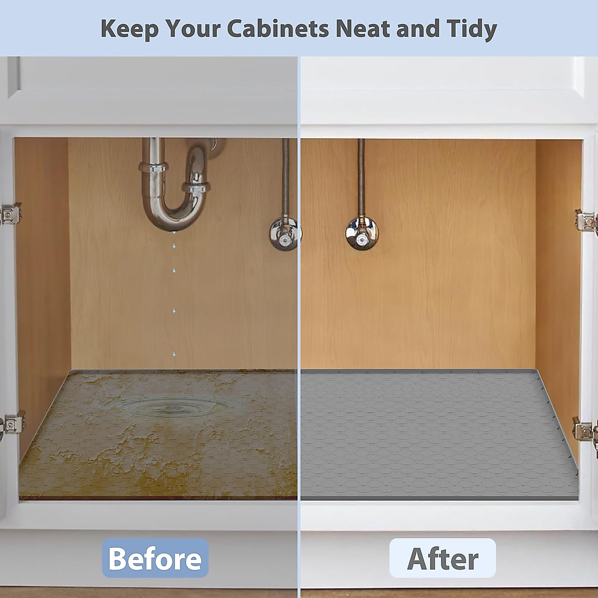 Under Sink Mat, 34'' x 22'' Flexible Silicone Under Kitchen Protectors, Easy to Clean Shelf Liner, Under Sink Mats for Kitchen Waterproof, Cabinet Organizers and Storage