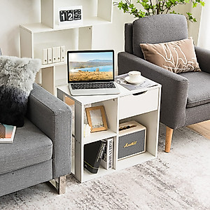 Giantex Kids Toy Storage Organizer White, 21" H Wooden Floor Storage Cabinet with 3 Cubes and 1 Drawer, Small Multifunctional Kid Bookcase for Nursery Playroom and Bedroom