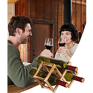 YTCYKJ Wood Wine Rack Freestanding, Wooden Stackable Countertop Wine Rack 3 Bottles Storage Holder Foldable Wine Bottle Display Shelf for Home Kitchen Bar Cabinets