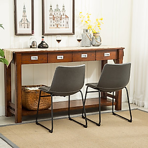 Roundhill Furniture Lotusville Vintage PU Leather Dining Chairs, Antique Gray, Set of 2