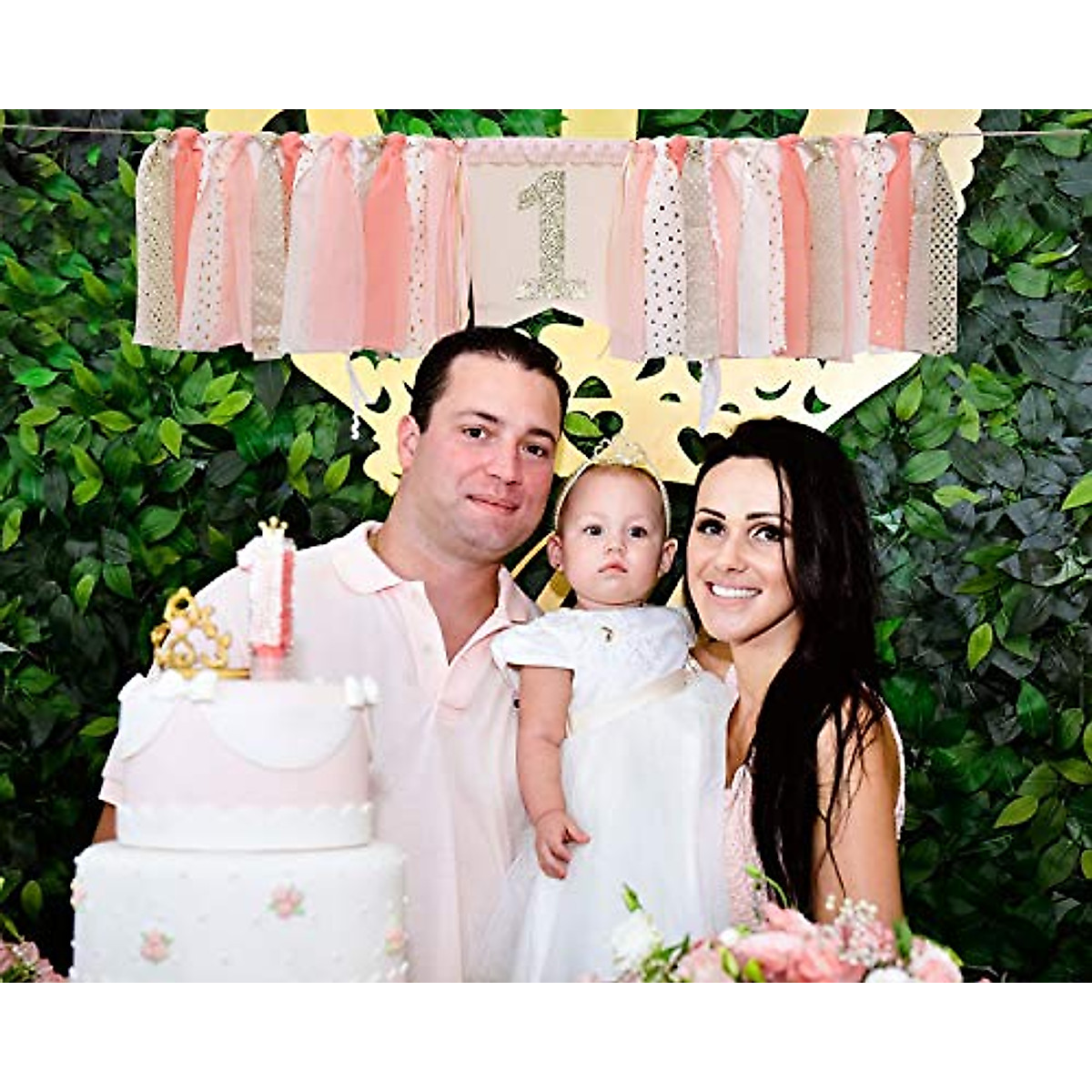 1st Birthday Banner For Baby - Pink Party Theme Pull Flag，highchair Banner - Flag On The Cake, Birthday Banner - Photo Booth Props, Cute Party Favor Supplies (Pink 1st banner)