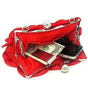 kilofly Missy K 7 Roses Clutch Purse, Satin, with Clasp Closure - Red Money Clip