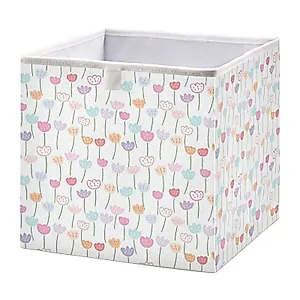 Kigai Cartoon Flowers Open Home Storage Bins, for Home Organization and Storage, Toy Storage Cube, Collapsible Closet Storage Bins, with Small Handles, 11.02" L x 11.02" W x 11.02" H
