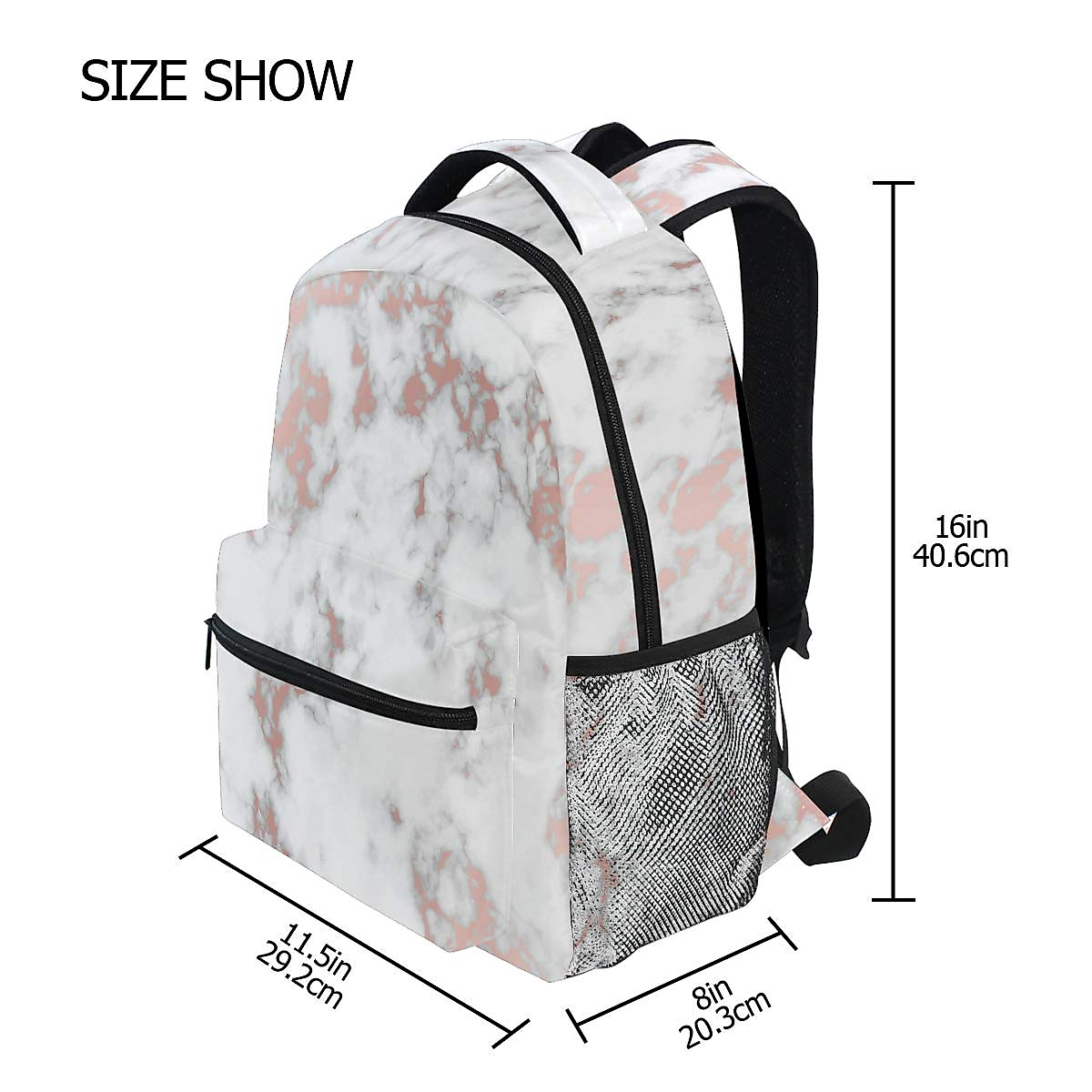 Cute Rose Golden Marble Girls Backpacks for Elementary School Bookbag 3rd 4th 5th Grade One Size