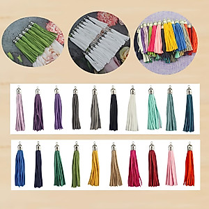 20 Silver 3-1/2 Inch Faux Suede Tassel Charm Keychain Cellphone Straps D451 (Black)