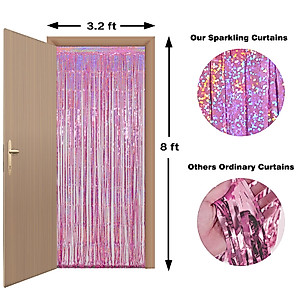 New Years Decorations 2024 Pink - Melsan 3 Pack 3.2 x 8.2 ft Tinsel Curtain Party Photo Backdrop for New Years Eve Decorations Birthday Party Engagement Party or Bachelorette Party Supplies